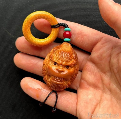 Olive Nut Carved Monkey King Head Pendant Carving Bead Chain Zen Decor ...