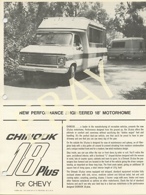 Chinook Western Chevrolet Chevy 18 PLUS RV Motorhome single page ...