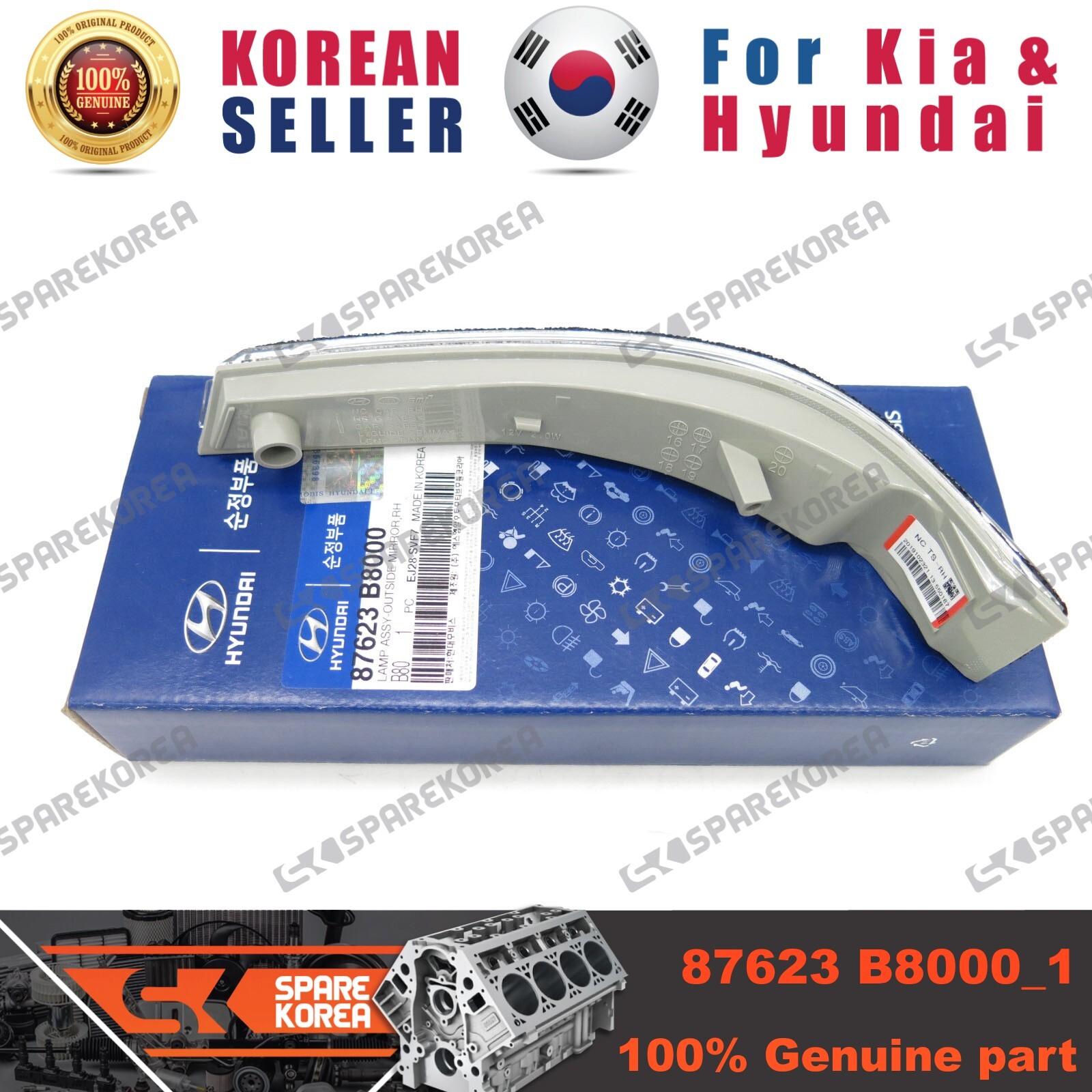 Genuine/OEM 87623B8000 LAMP ASSY-O/S MIRROR RH for Hyundai New Santa Fe ...