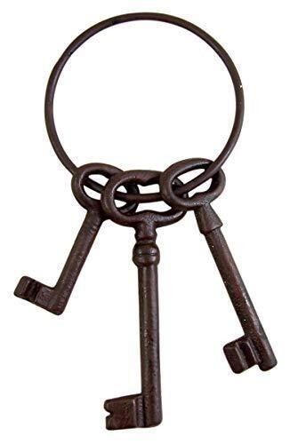 Set of 3 CAST IRON JAIL Keys House RUSTIC WESTERN Prison Key Ring Lock ...