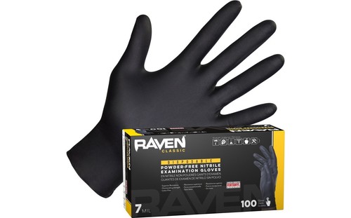 SAS Raven 7 Mil Black Nitrile Gloves Powder Free Exam Grade 100/Box All ...
