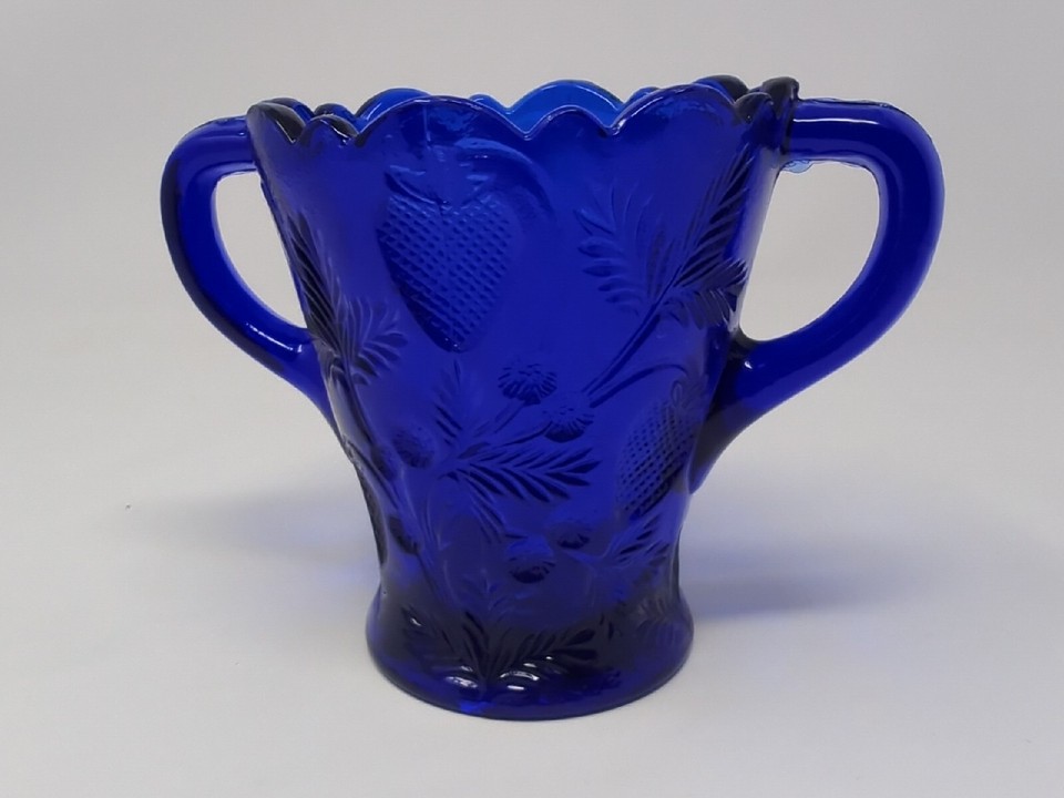 Mosser Cobalt Blue Double Handle 5" Glass Vase W/ Inverted Strawberry ...