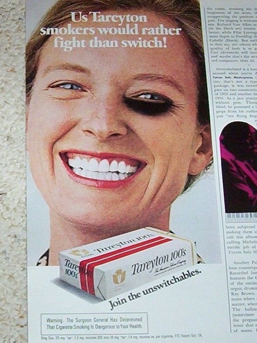 1975 print ad -Tareyton cigarettes Sexy girl smile fight black eye ...
