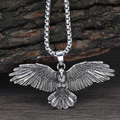 Men's Silver Flying Eagle Pendant Necklace Punk Hip Hop Rock Jewelry ...