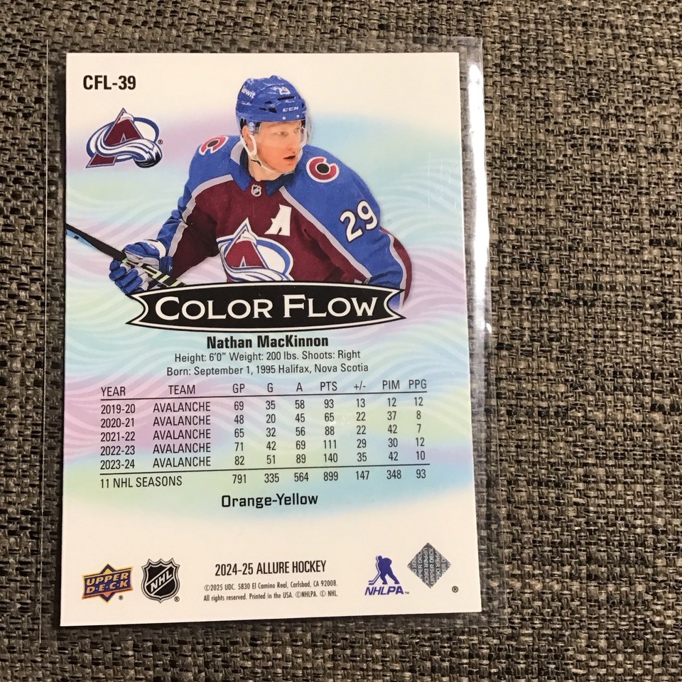 2024-25 UD Allure Color Flow Orange-Yellow Nathan MacKinnon | eBay