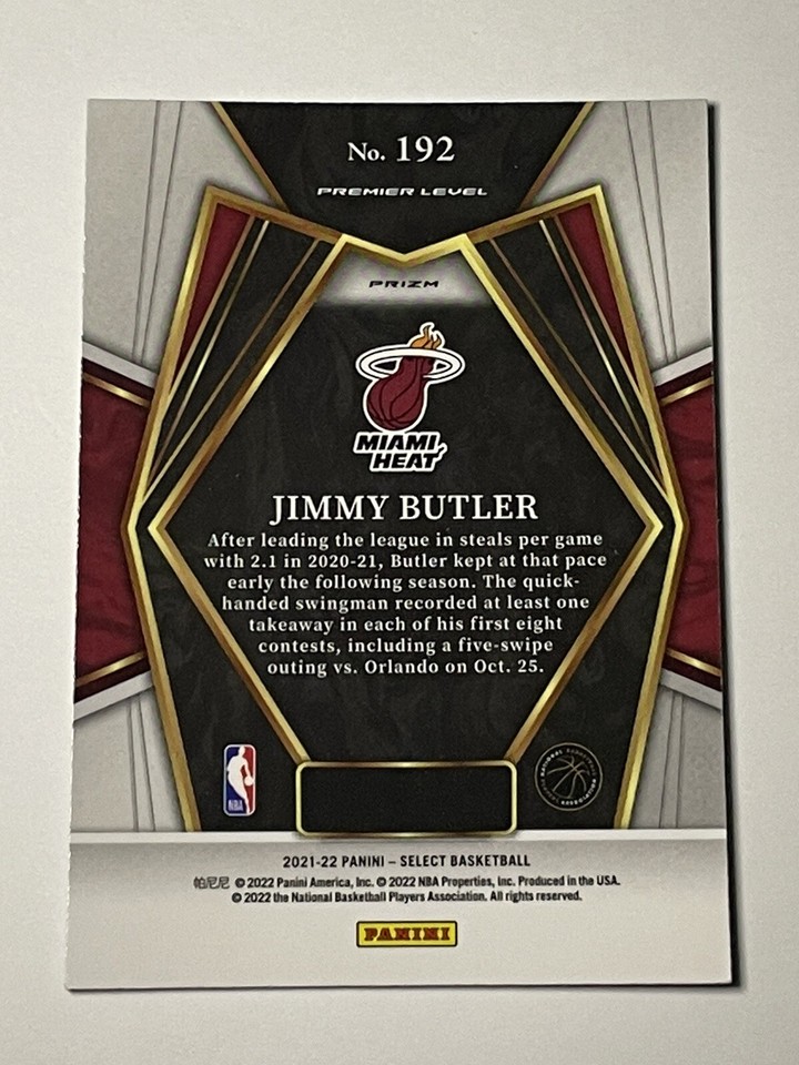 2021-22 Panini Select Jimmy Butler Premier Level Tri-Color Prizm #192 ...