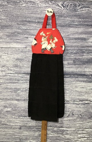 Hanging Kitchen Dishtowel Fat Chefs Plate of Spaghetti Cake Grapes Wine ...