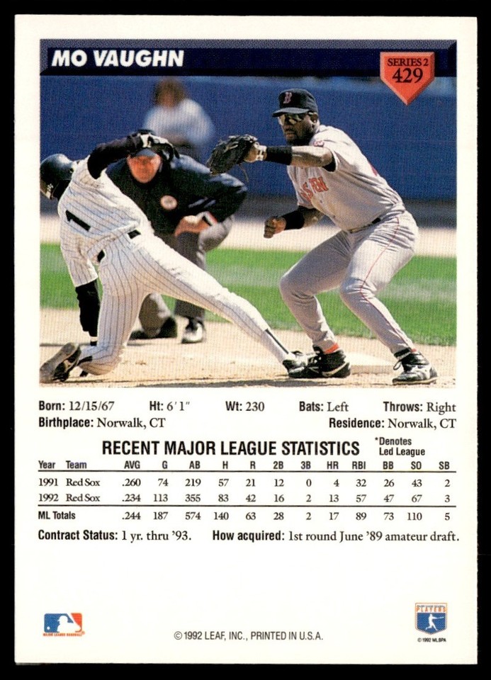 1993 Donruss Mo Vaughn Boston Red Sox #429 | eBay UK