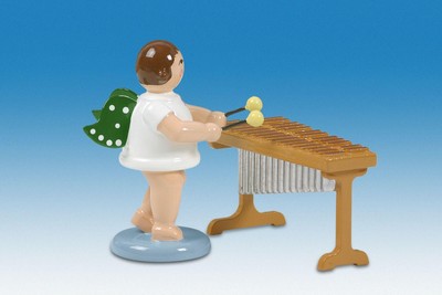 Figura IN Legno Angelo Am Xilofono & Corona Altezza 6cm Nuovo Cherub ...