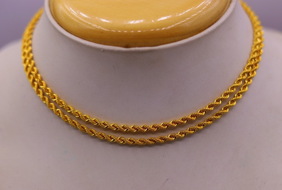24" 22K 22CT GOLD CUSTOMIZED ROPE CHAIN NECKLACE 2.7MM HALLMARK JEWELRY ...