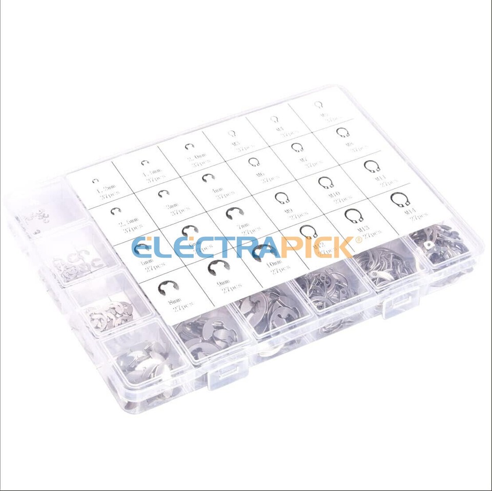 327Pcs Stainless Steel E-Clip Circlip Kit Retaining Ring Assortment Set ...