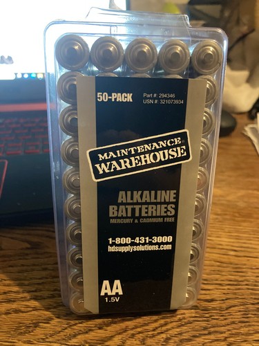 MAINTENANCE WAREHOUSE 50 Pack AA Industrial Alkaline Batteries 1.5 V ...