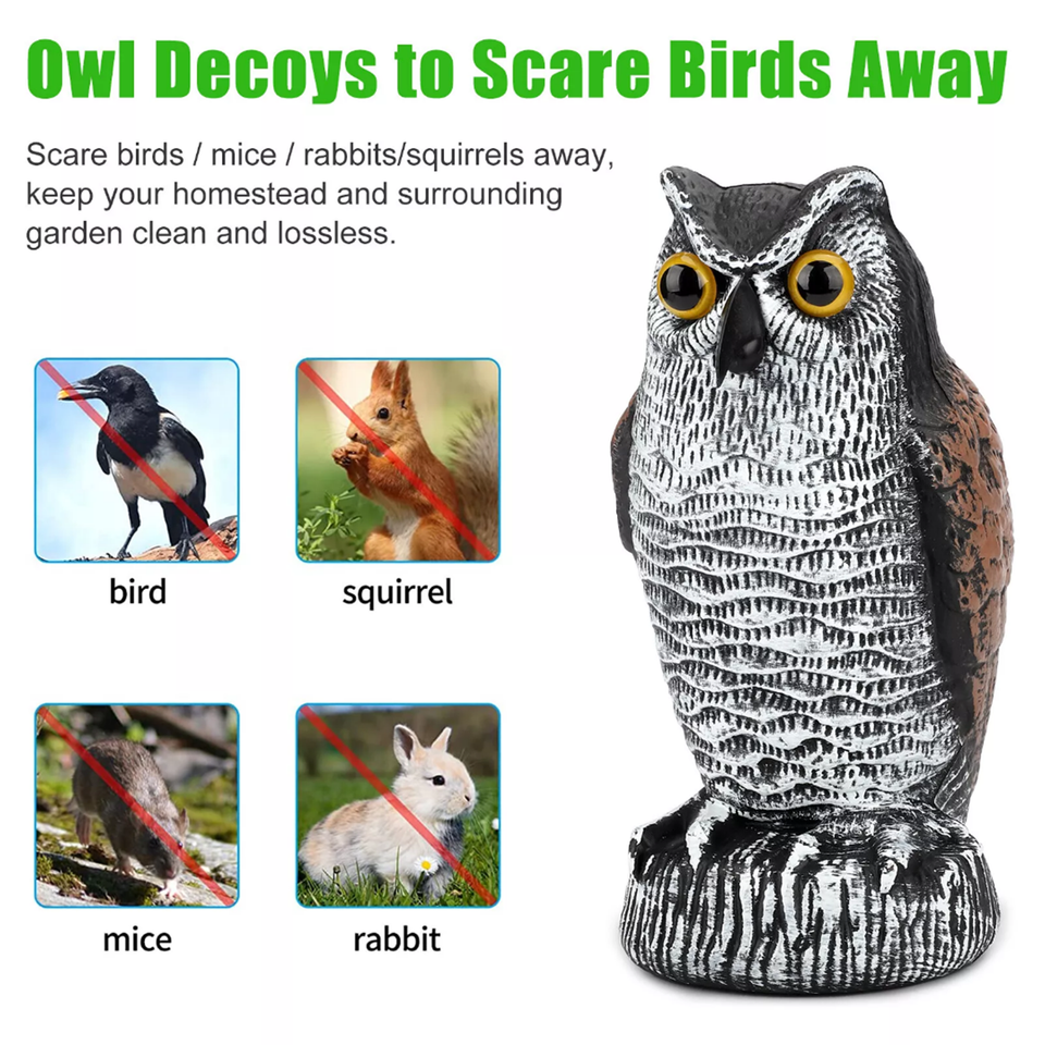 Owl Decoy Statue Protect Garden Yard Scare Birds Away Pigeon Repellent ...