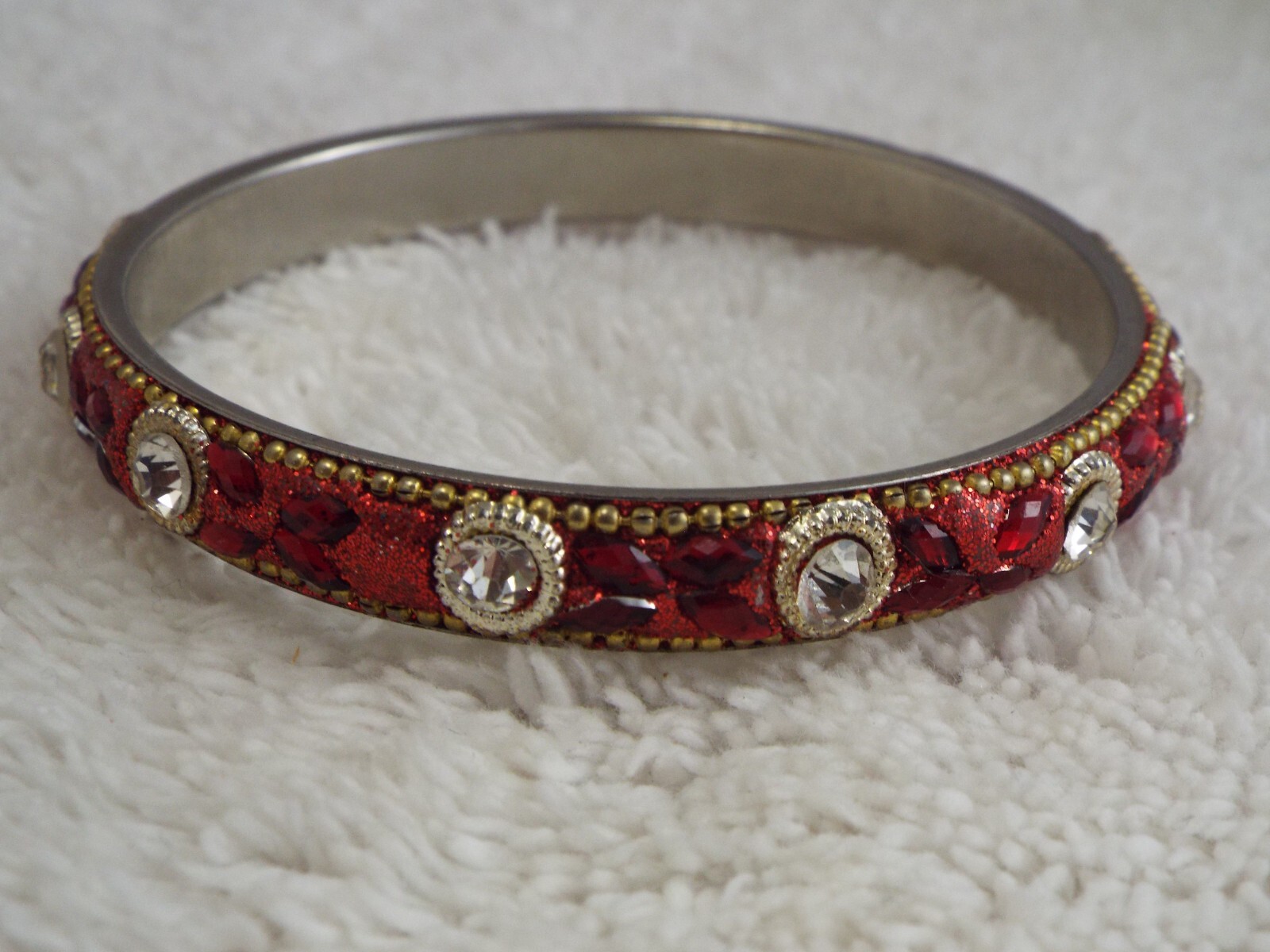 Silvertone Rhinestone Red Bangle Bracelet (B7) | eBay