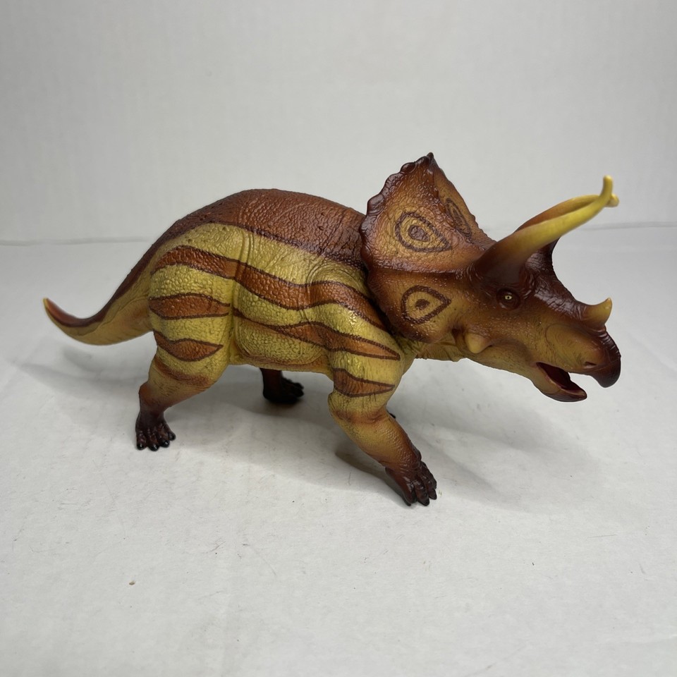 Triceratops Dinosaur Toy Figure Orange Red Stripes | eBay