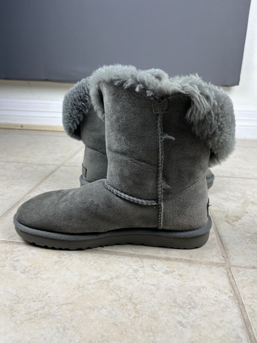 Womens UGG Australia Grey Bailey Button Sheepskin Mid Calf Boots Size 8 | eBay