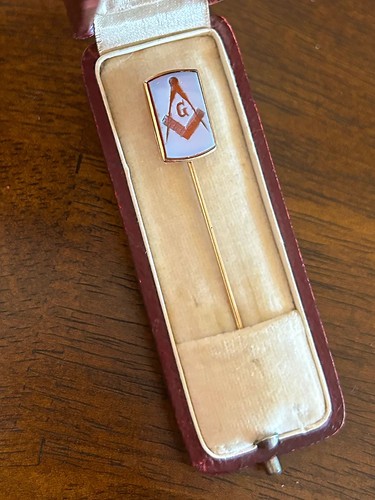 Antique 14k GOLD MASONIC STICK PIN G Emblem CUT GLASS Freemasonry ...
