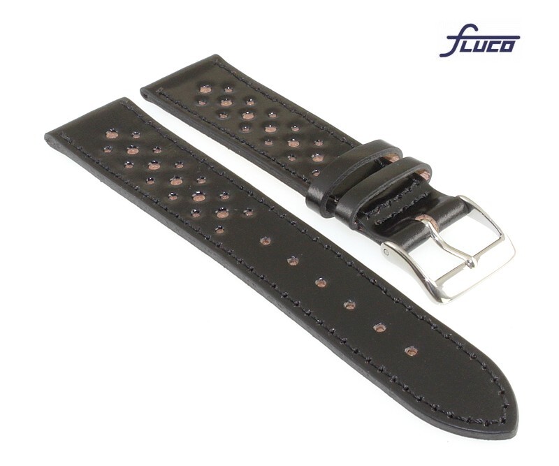 Fluco feines Uhrenarmband Shell Cordovan Modell Shellton-Racing schwarz ...