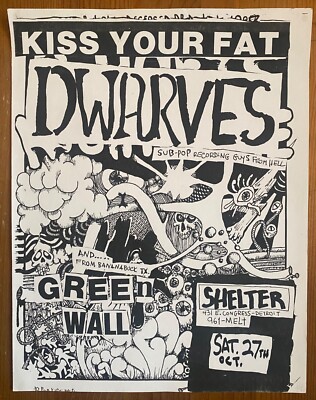 DWARVES Flyer 80s SUB POP RECORDS hardcore punk ephemera VINTAGE 8.5 x ...