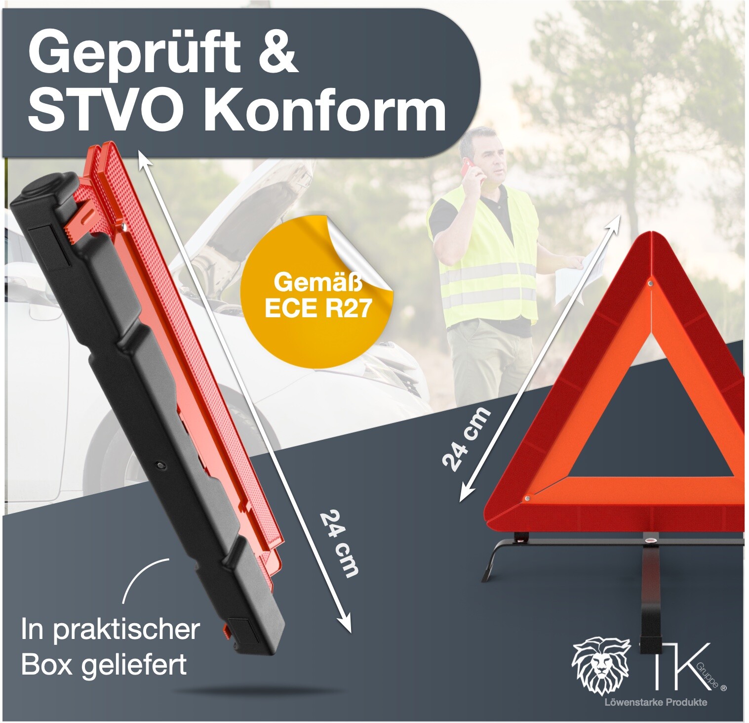 Warndreieck rot m. Aufbewahrungsbox - KFZ Autozubehör Pannendreieck ECE ...