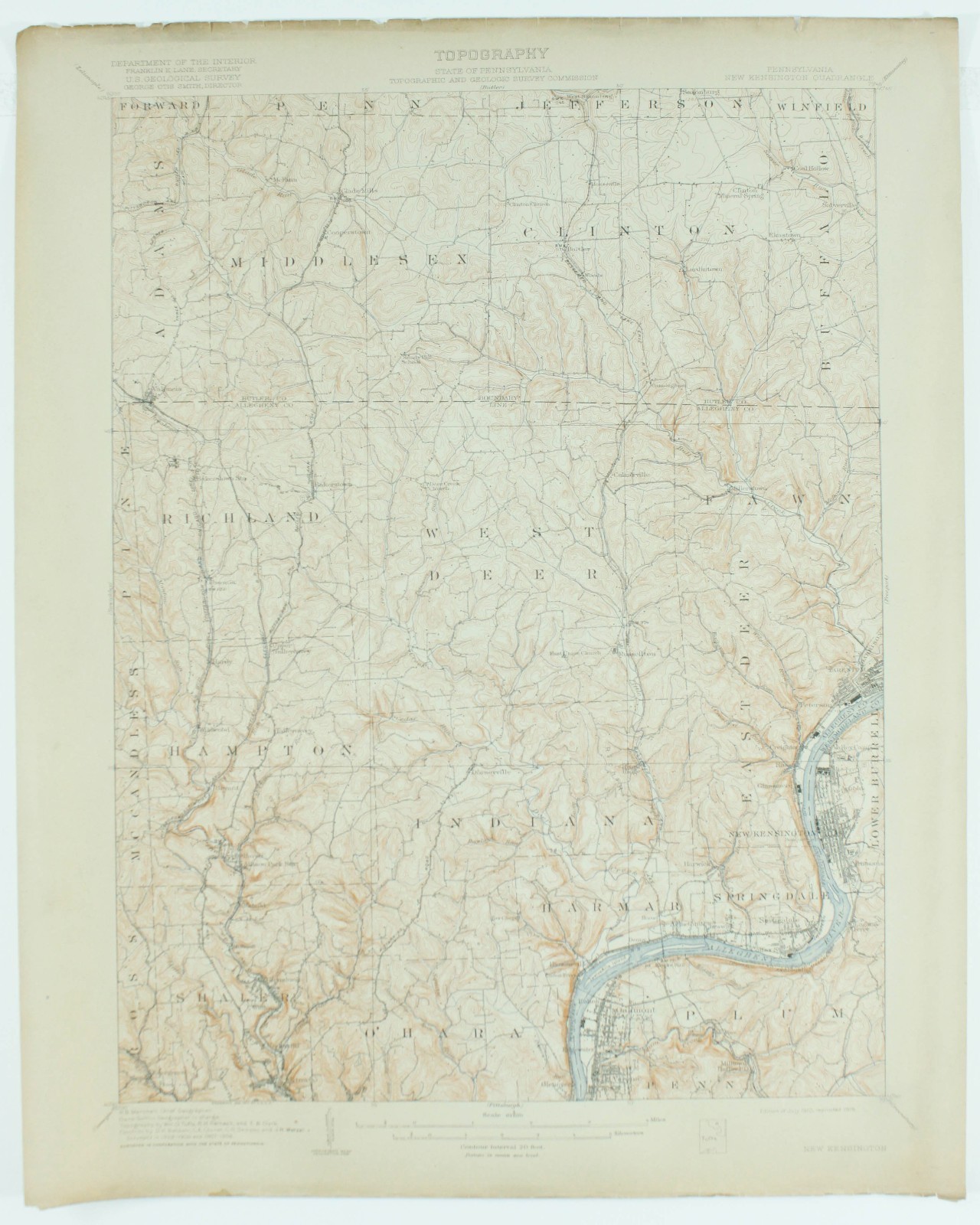 New Kensington Quadrangle Pennsylvania Vintage US Interior Geological ...
