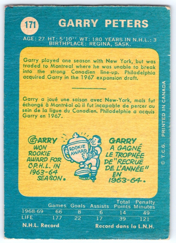 GARRY PETERS 1969-70 O-PEE-CHEE 69-70 NO 171 VGEX 43620 | eBay