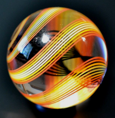 KRIS PARKE GLASS MARBLE/1.605"-BLACK DOUBLE HELIX-2 TORNADOES,YELLOW ...