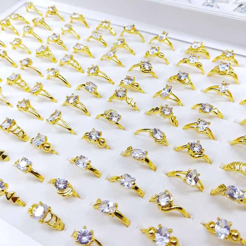 100Pcs Wholesale Colorful Crystal Mixed Rings Bulk Finger Band Ring ...
