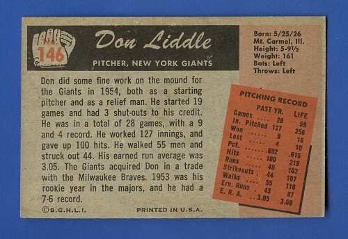 1955 BOWMAN # 146 DON LIDDLE NEW YORK GIANTS EX+ | eBay