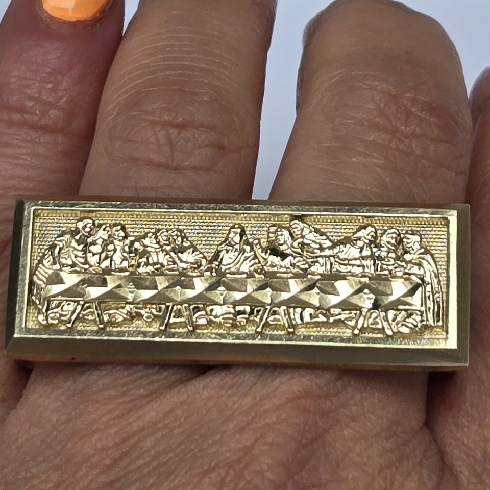 10k yellow Gold Last Supper double 2 finger knuckle bar Ring Siz 9 9.5 | eBay