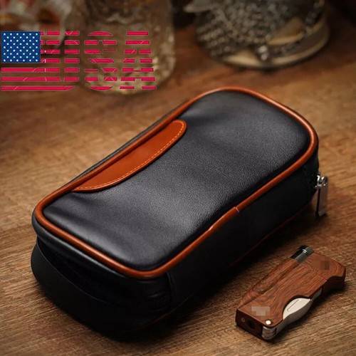 Men Leather Tobacco Smoking Pipe Case Bag Portable Holds 2 Pipes ...