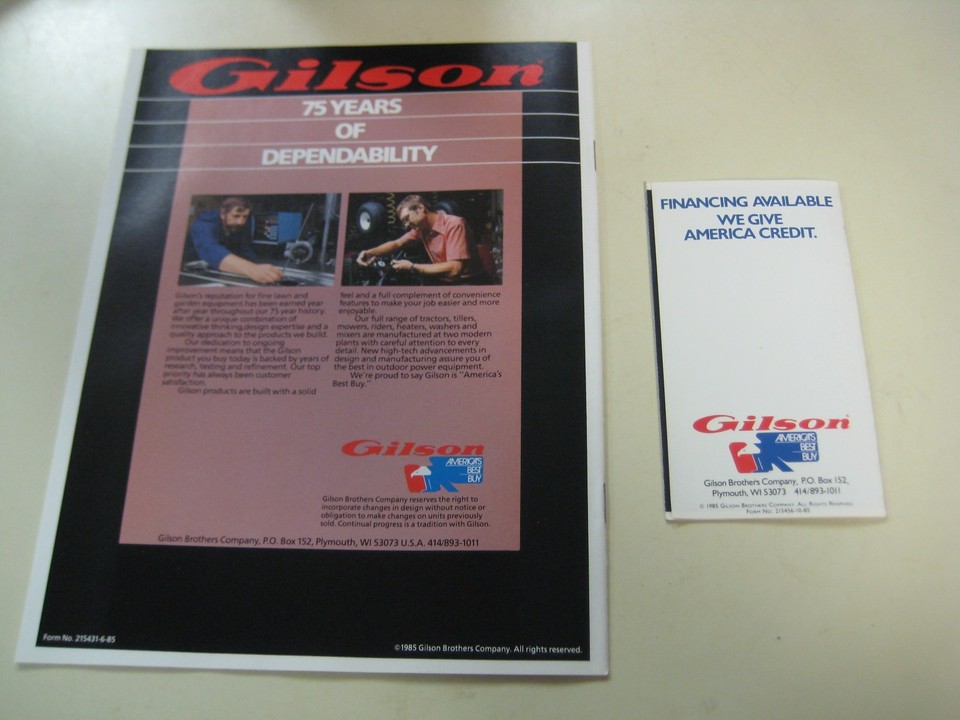 Gilson Lawn Tractor Garden Sales Brochures 1985 | eBay