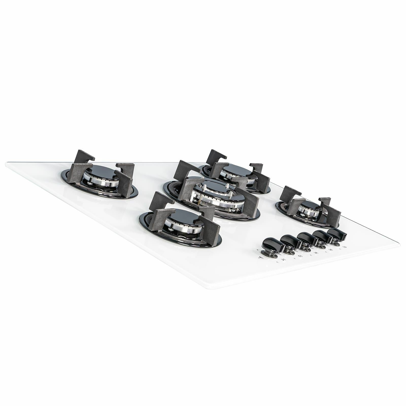 SIA GHG703WH 70cm White 5 Burner Gas On Glass Hob With Cast Iron Pan ...