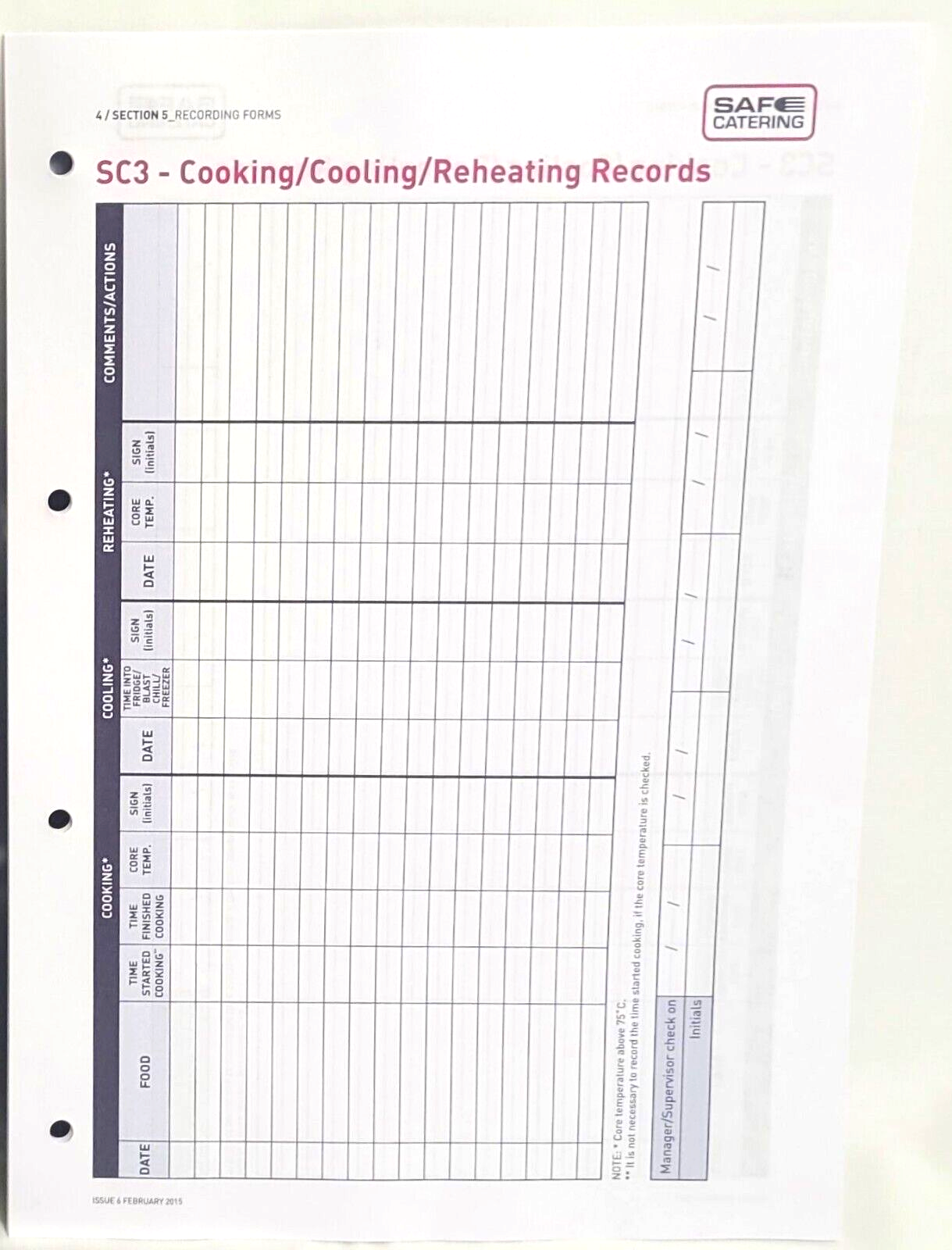 SC3 Cooking Cooling Reheating Records Temperatures x 52 Hole Punched ...