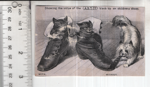 A.S.T. Co. Black Tip Shoes Kittens Vs Puppy Victorian Trade Card 4"x3 ...