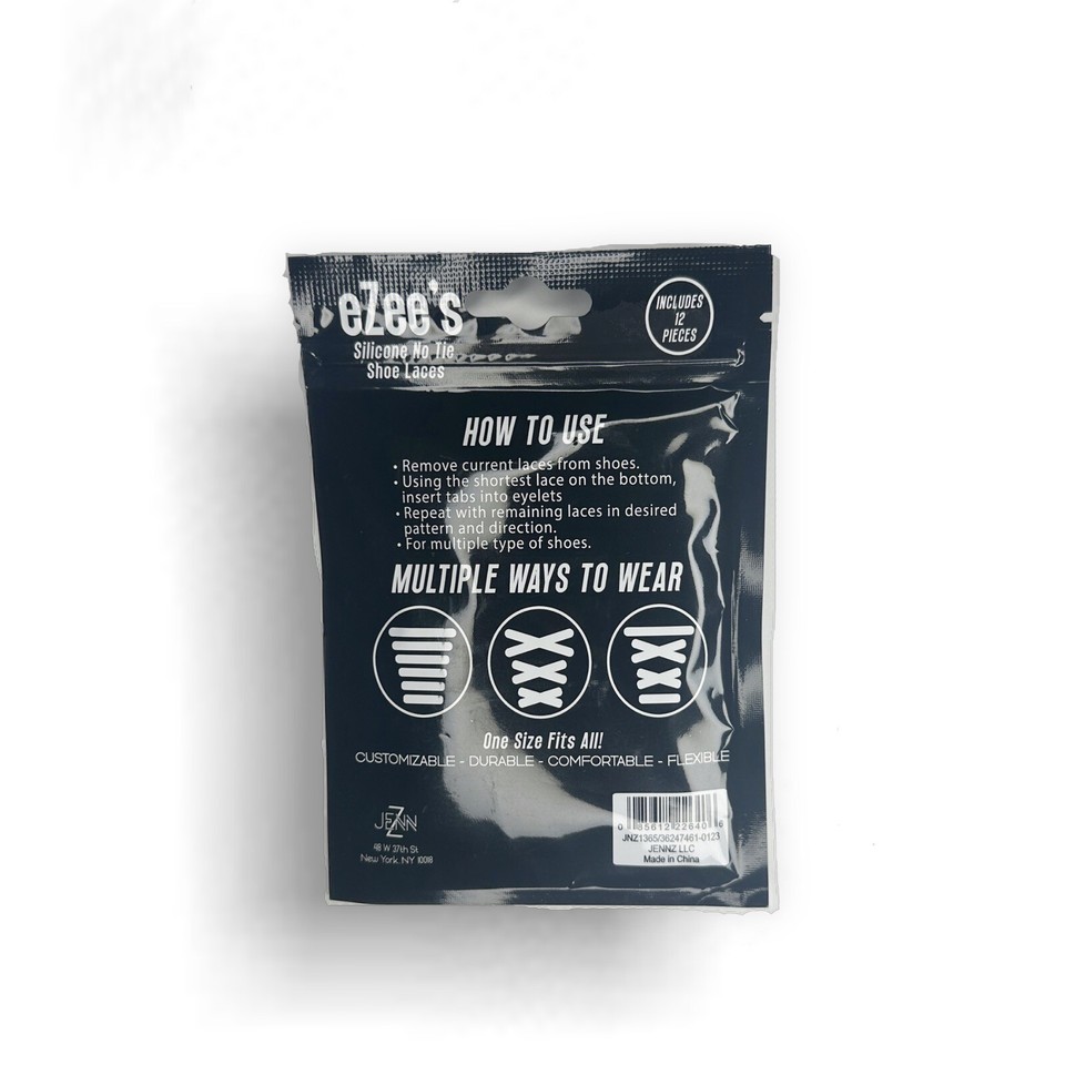 Ezee’s Silicone No Tie Black Shoe Laces Includes 12 Pieces NIB. | eBay