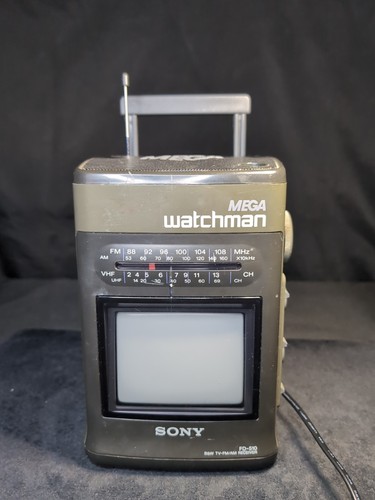 Sony MEGA Watchman FD-510 B&W TV-FM/AM Radio With Power Cord Olive ...