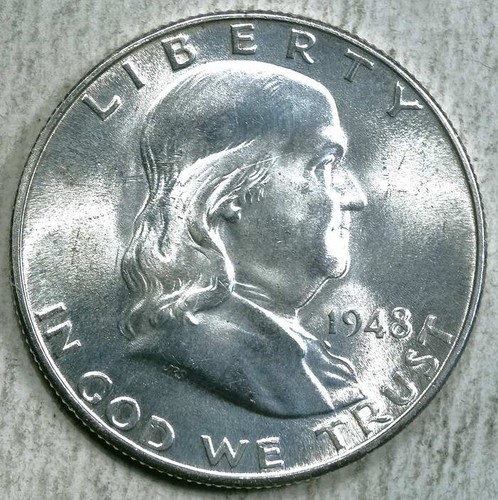 1948-D Franklin Half Dollar, Choice Uncirculated, Full Bell Lines, FBL ...