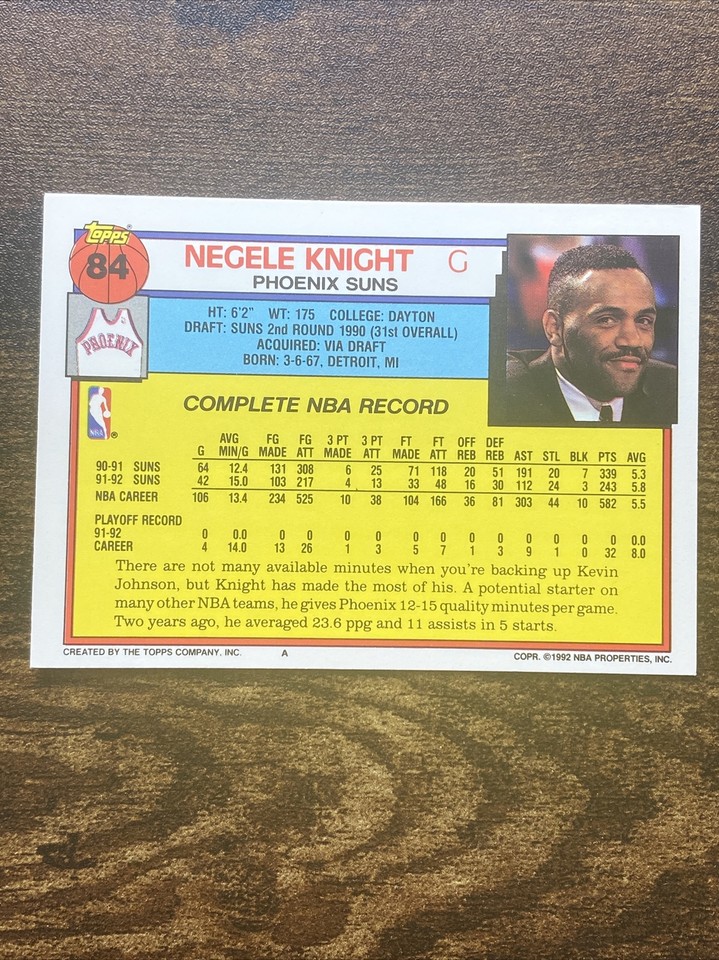 1992 Topps #84 Negele Knight Phoenix Suns L3927* | eBay