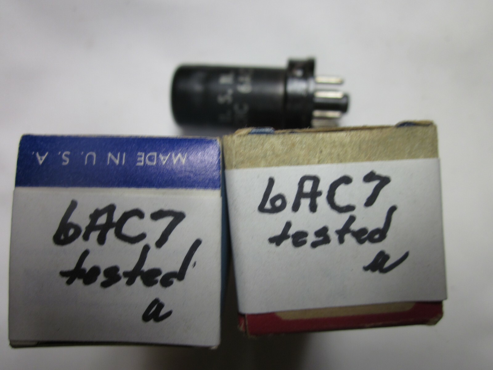 PAIR (2 pcs) 6AC7 Octal based metal cylindrical tube. Used, tested good ...