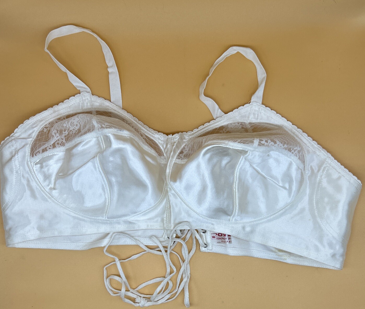 Vintage Satin Shiny Bullet Bra With Lace Up Tie Back … - Gem