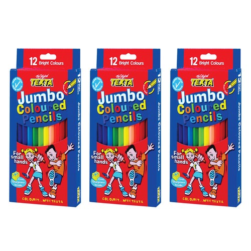3x 12pc Texta Jumbo Colouring Pencils School/Home Art Drawing Coloured ...