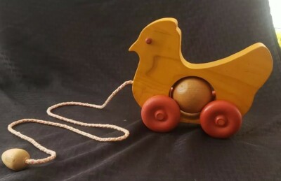 Vintage Chicken Pull Toy Wooden Egg Handle | eBay