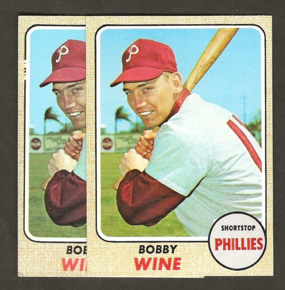 Border Variation Pair, 1968 Topps #396 BOBBY WINE, Phillies, EXMT+, No ...