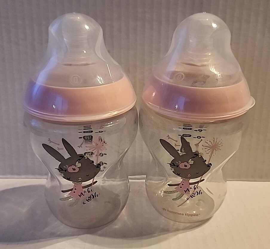 Tommee Tippee Baby Bottles Pink 9oz Lot Of 2 Slow Flow Nipples Whimsy ...