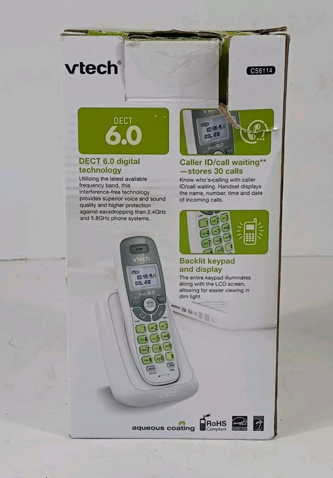 Vtech CS6114 DECT 6.0 1 Handset Cordless Telephone With Battery ...