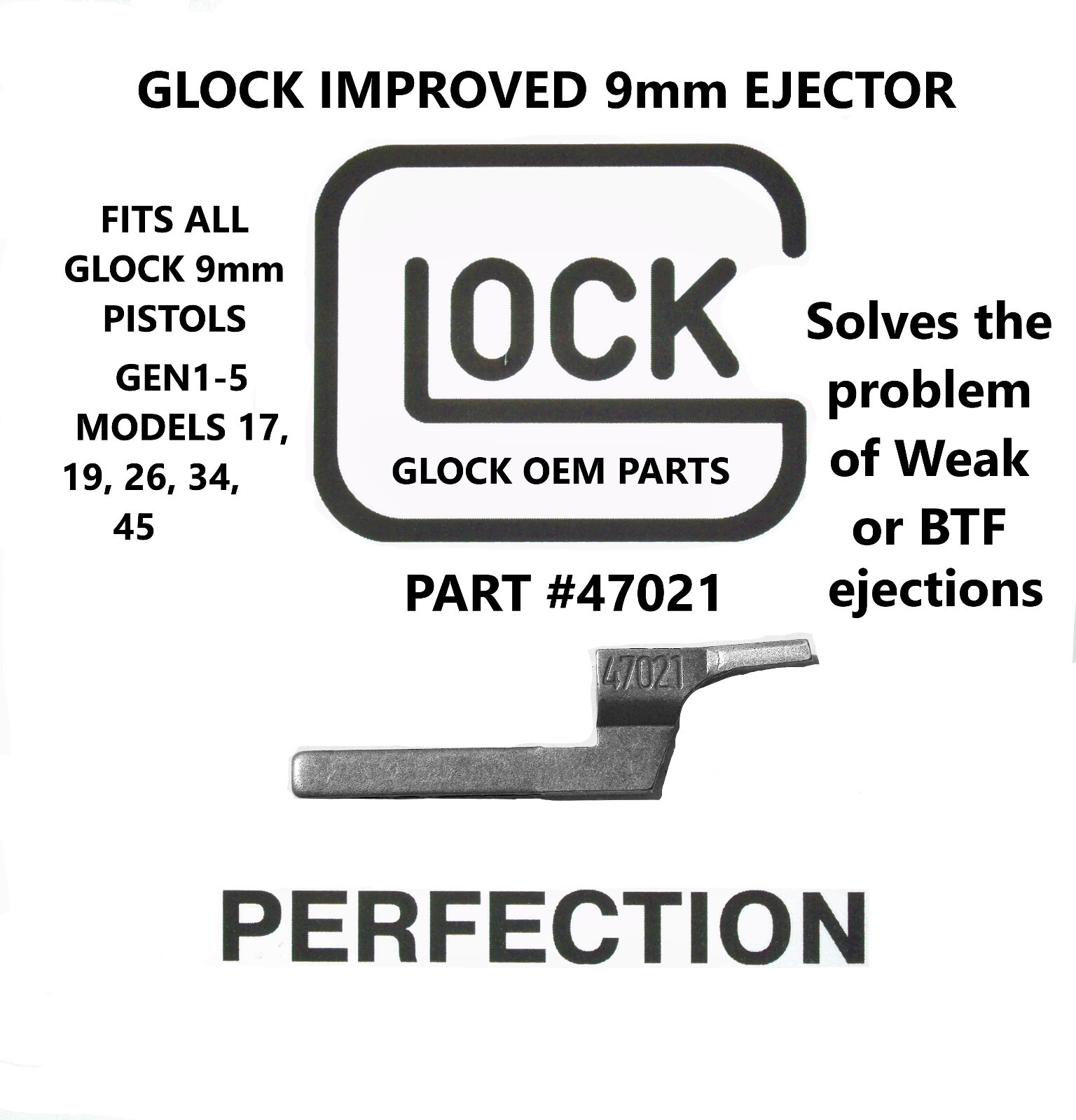 GLOCK IMPROVED GEN5 9mm EJECTOR 47021 17 19 26 34 45 -NO Trigger ...