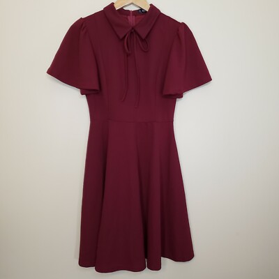 Shein Dress Women's Size Medium Red Burgandy Collared Neck Bow | eBay