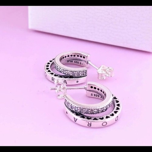 Brand New Genuine Pandora Sparkling Pave Double Hoop Stud CZ Earrings ...