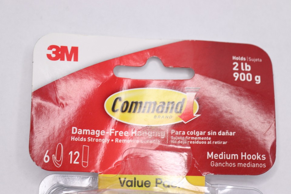 3M Command Adhesive Hooks Clear 17091CLR-6ES - 6 Hooks + 10 Stickers ...